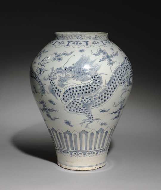 Korea, Joseon dynasty | White Porcelain Jar with Dragon Design In ...