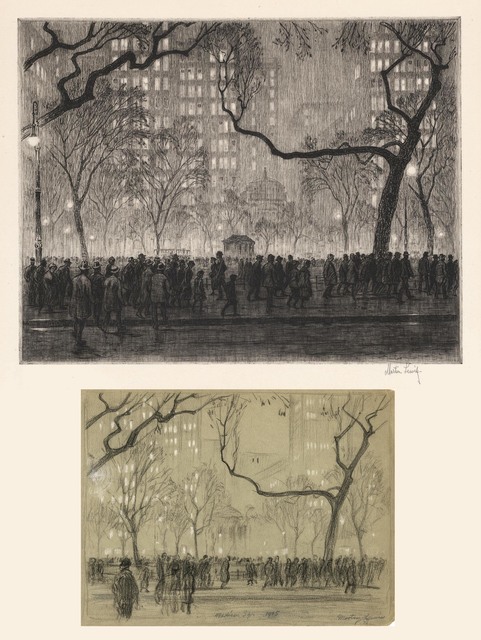 Martin Lewis | Madison Square Rainy Night. (and study drawing) (1915 ...