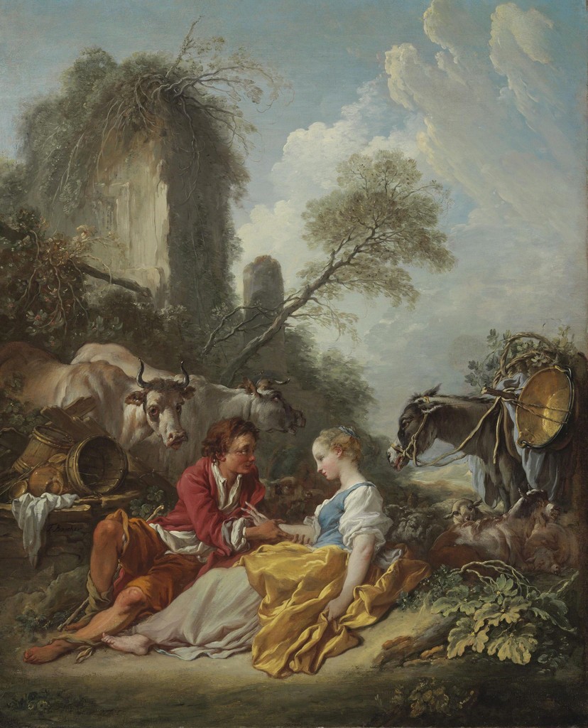 François Boucher | 'La Tendre Pastorale': A pastoral landscape with a ...