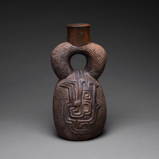 Chavin Culture | Chavin Textured Blackware Stirrup Vessel with ...