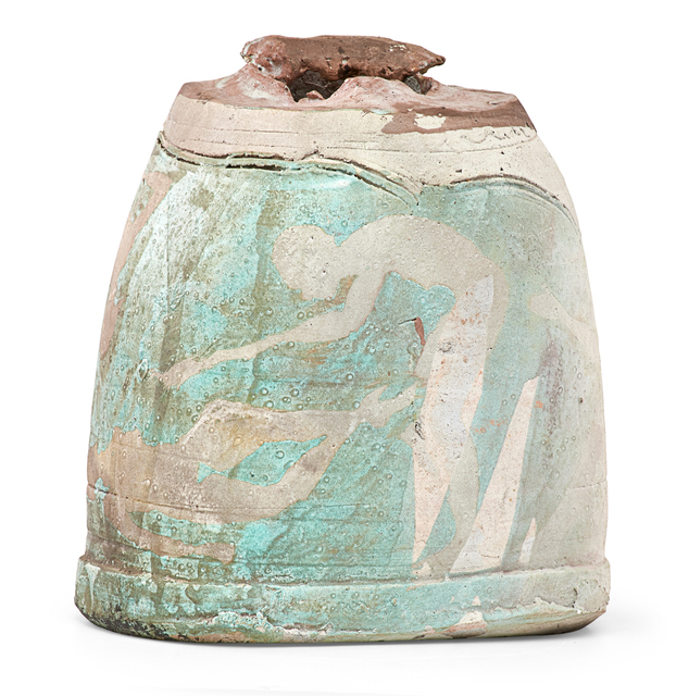 Paul Soldner | Raku-fired vessel with silhouetted figures, Claremont ...