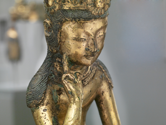 Pensive bodhisattva (Detail) (mid-7th century) | Artsy
